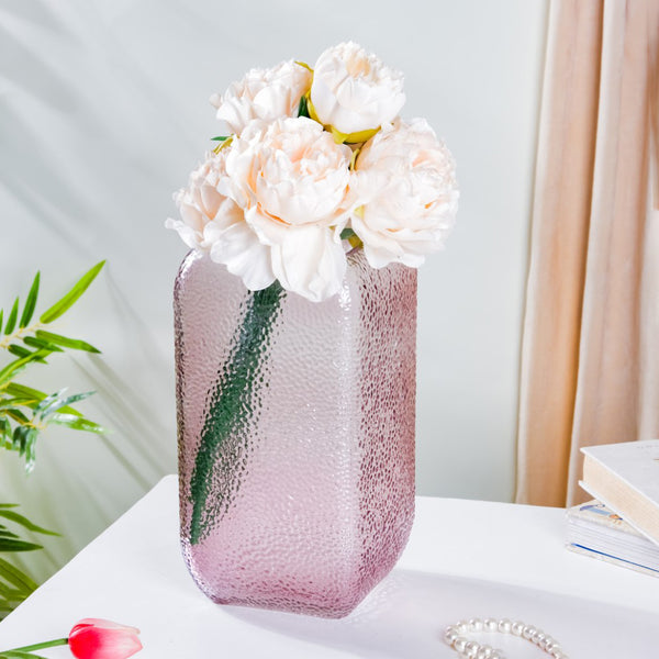 Art Deco Pebble Patterned Glass Vase Purple 9.5 Inch