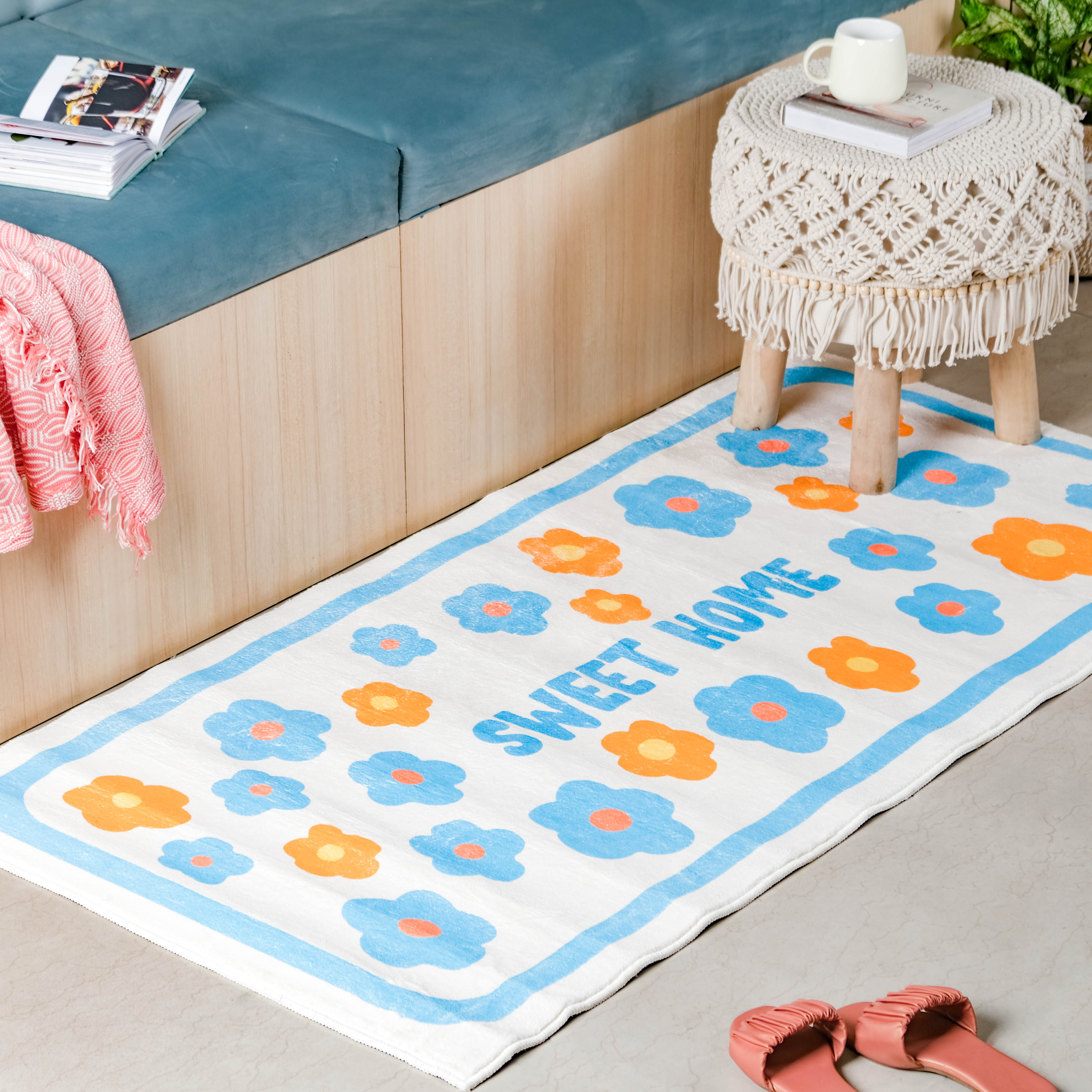 Large Blue Flower Floor Runner Online - Premium Floor Mat | Nestasia