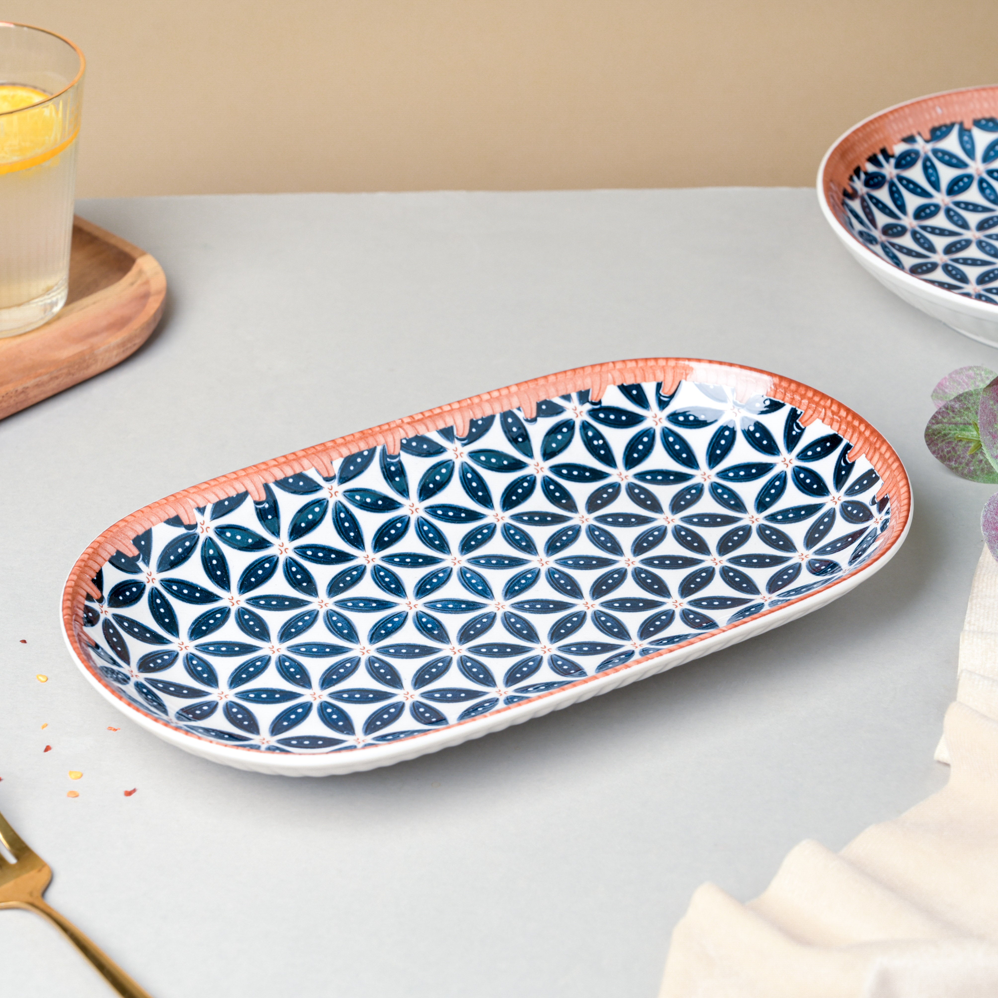 Floret Ceramic Long Plate 11.5 Inch Online - Premium Platter | Nestasia