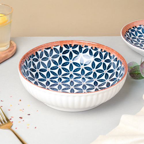 Cielo Brown Rimmed Blue Serving Bowl 7 Inch 1 L | Nestasia