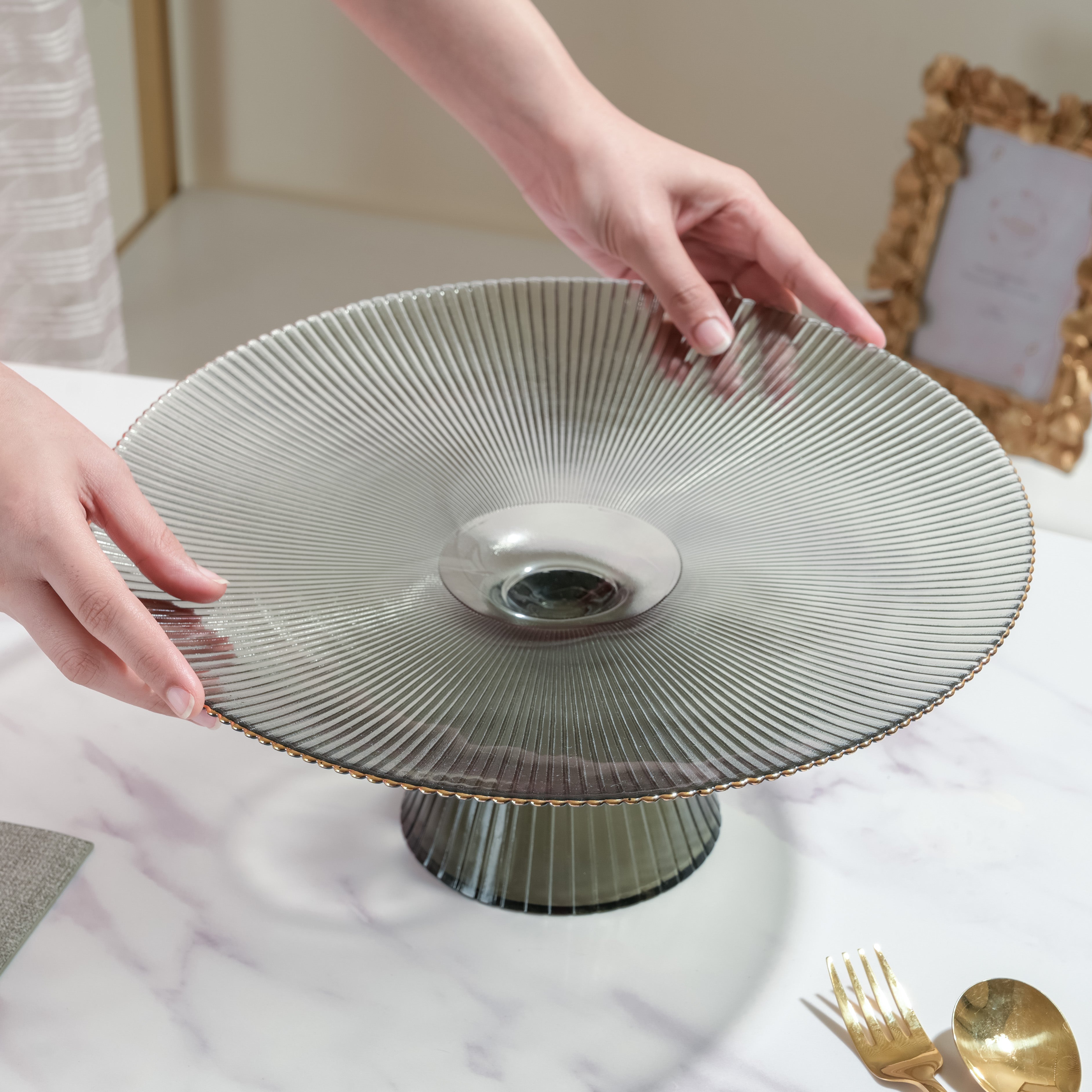Grey Glass Cake Stand 13 inch