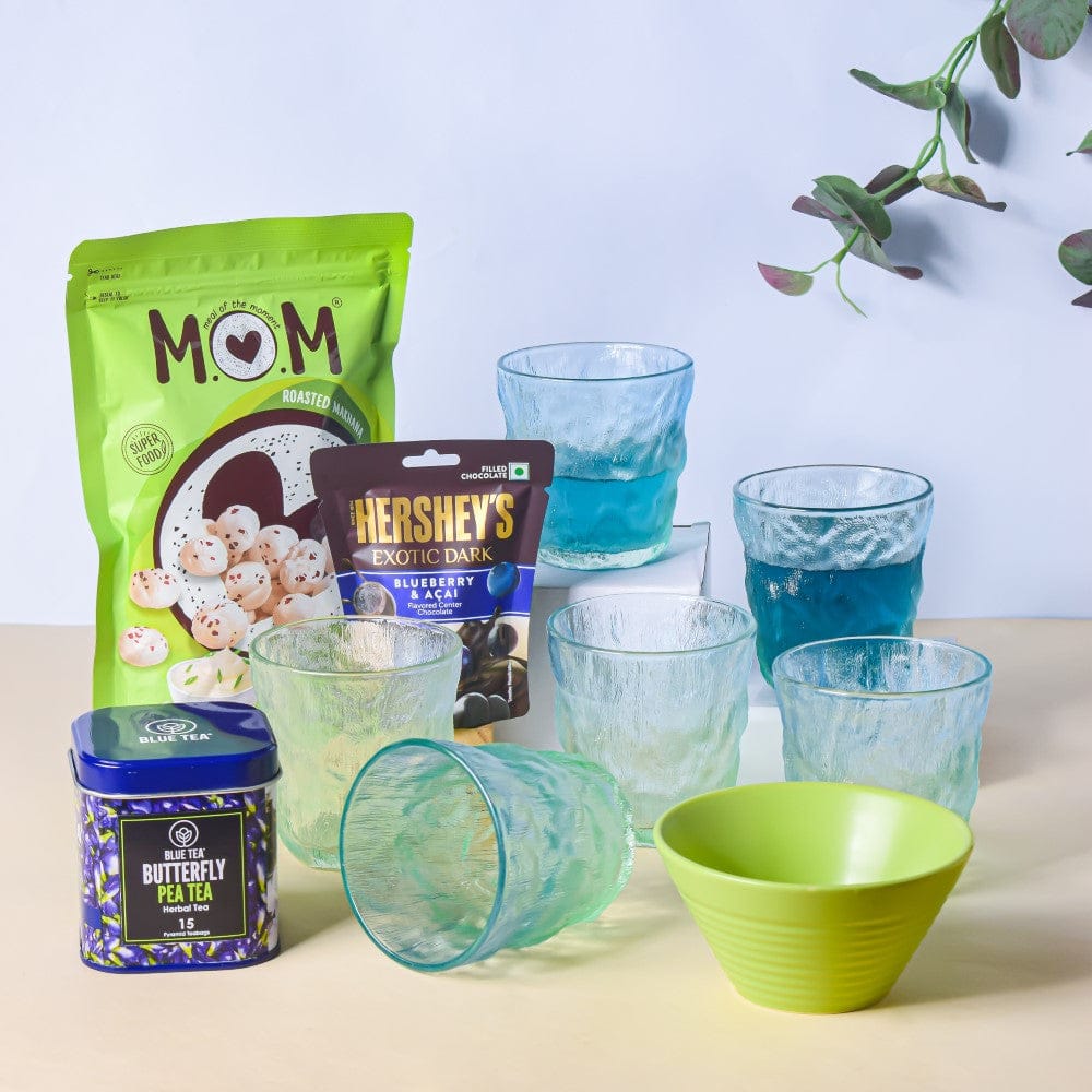 Ocean Blue Glass And Snack Bowl Festive Hamper Set Of 5 Online ...