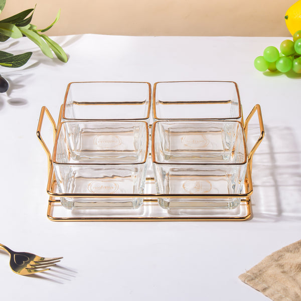 Gold Rim Crystal Bowls Tray Set Of 5 200ml