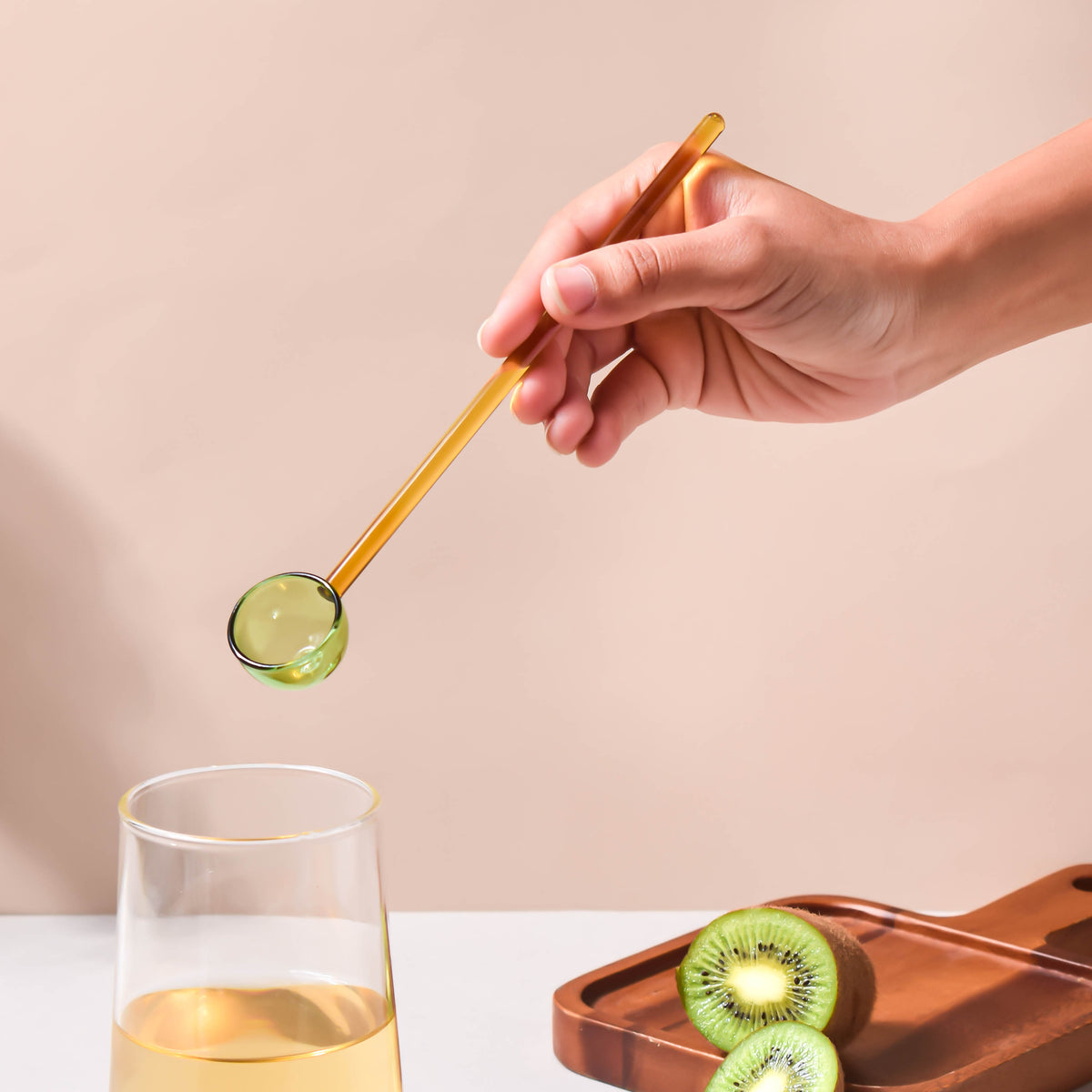 Small Glass Scoop Spoon Set of 2 Yellow