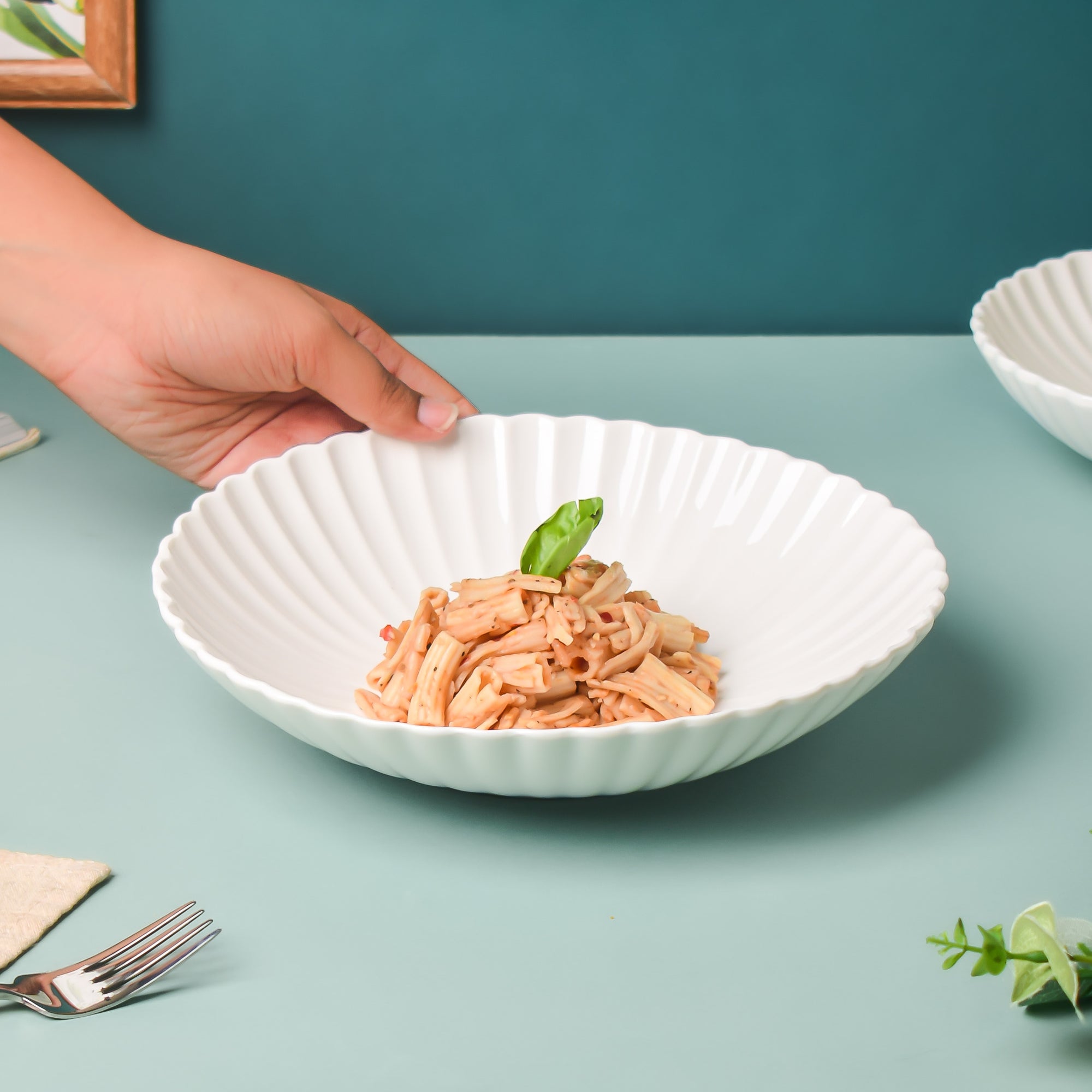 Riona Ribbed Ceramic Pasta Dish White 9 Inch Online - Premium Pasta ...