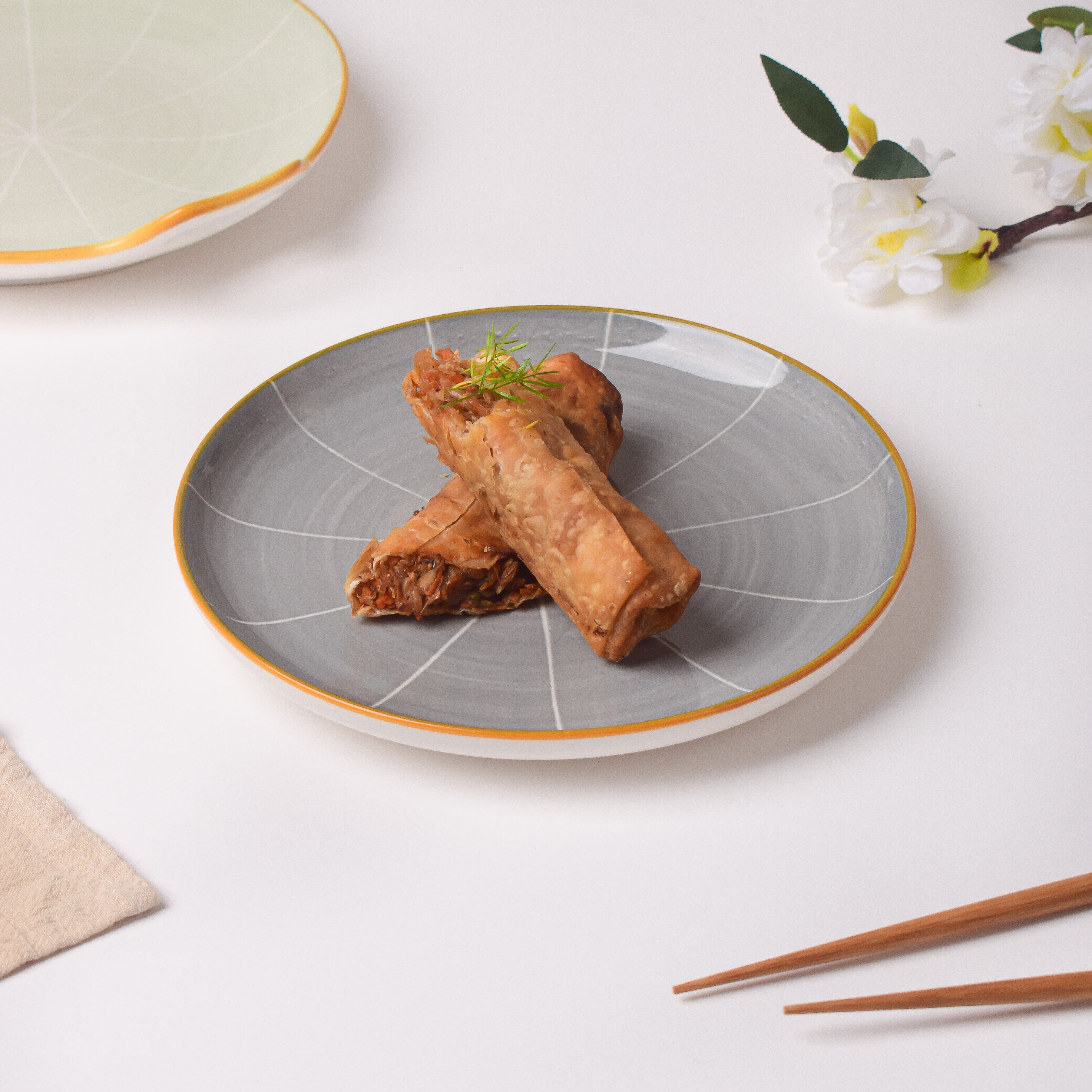 Willow Dark Grey Ceramic Snack Plate 8 inch