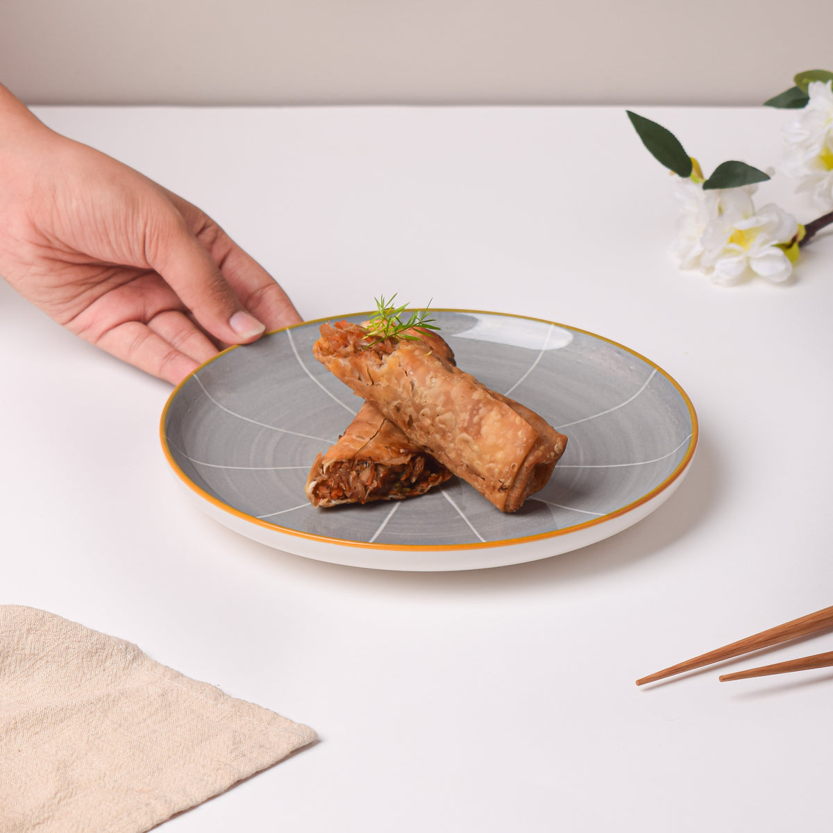 Willow Dark Grey Ceramic Snack Plate 8 inch