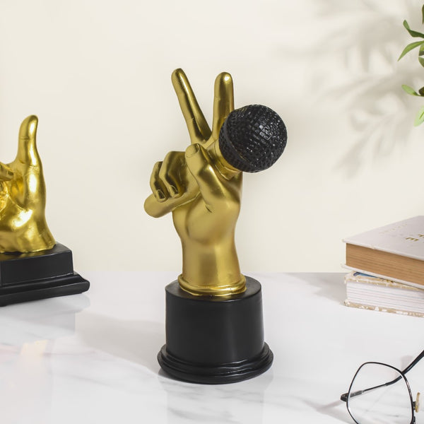 Home Décor - Hand And Mic Decor Showpiece In Gold For Room Décor |Nestasia