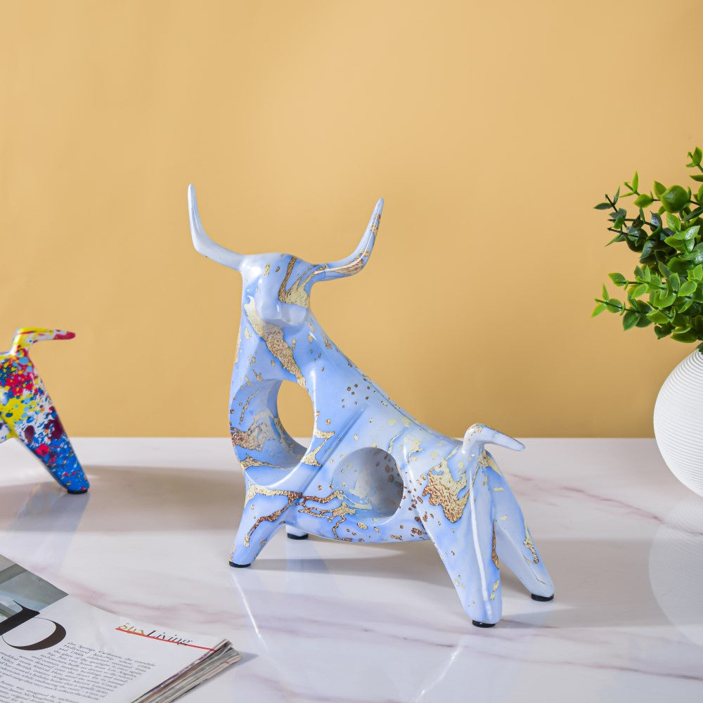 Bull Sculpture Resin Blue 8 Inch