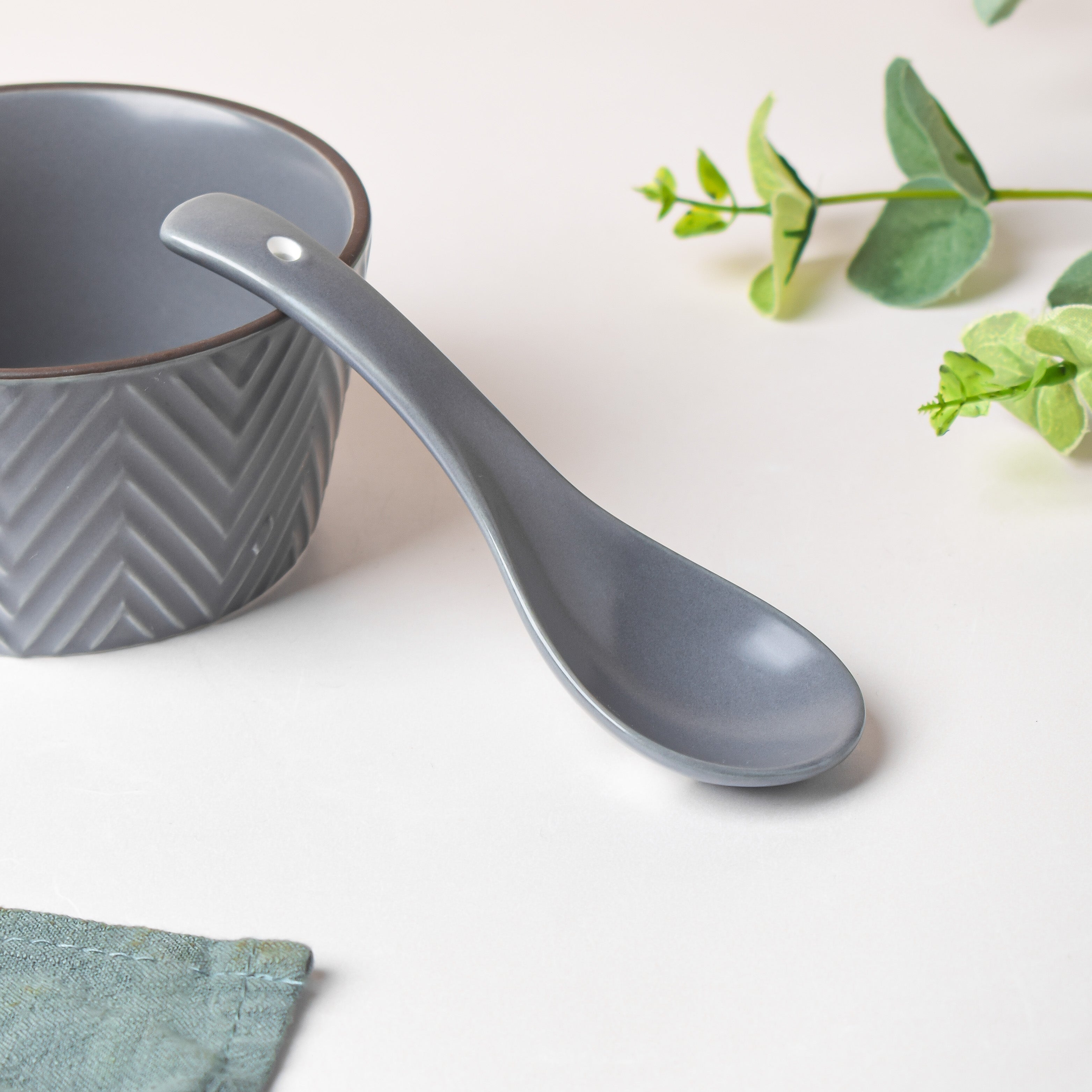 Asphalt Grey Ceramic Soup Spoon Online - Premium Soup Spoon | Nestasia