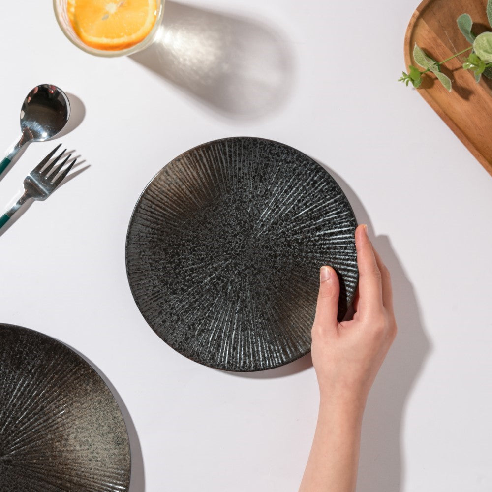 Glazed Texture Snack Plate Black 8 Inch