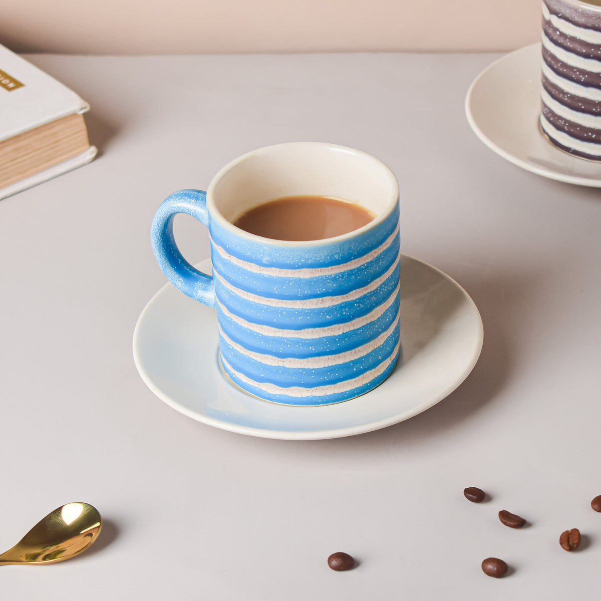 Blue And White Textured Cup Set 150 ml