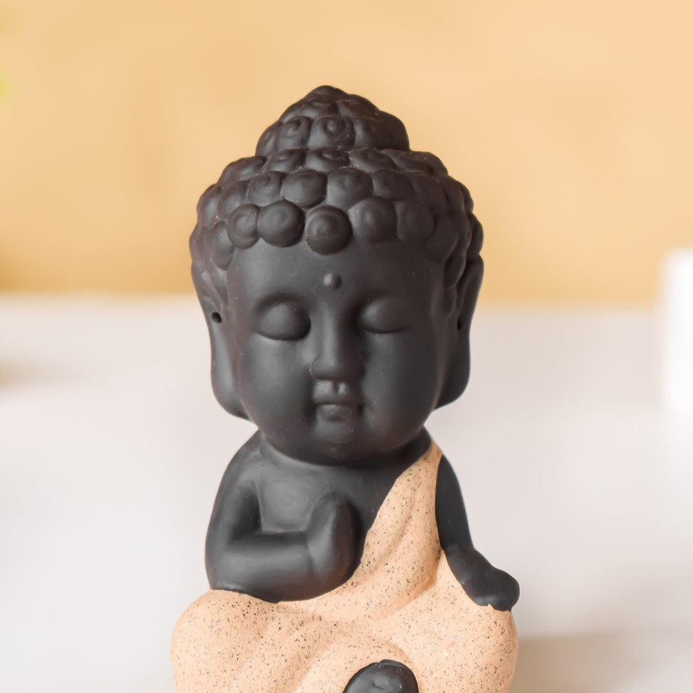 Meditating Monk Clay Showpiece Small Beige