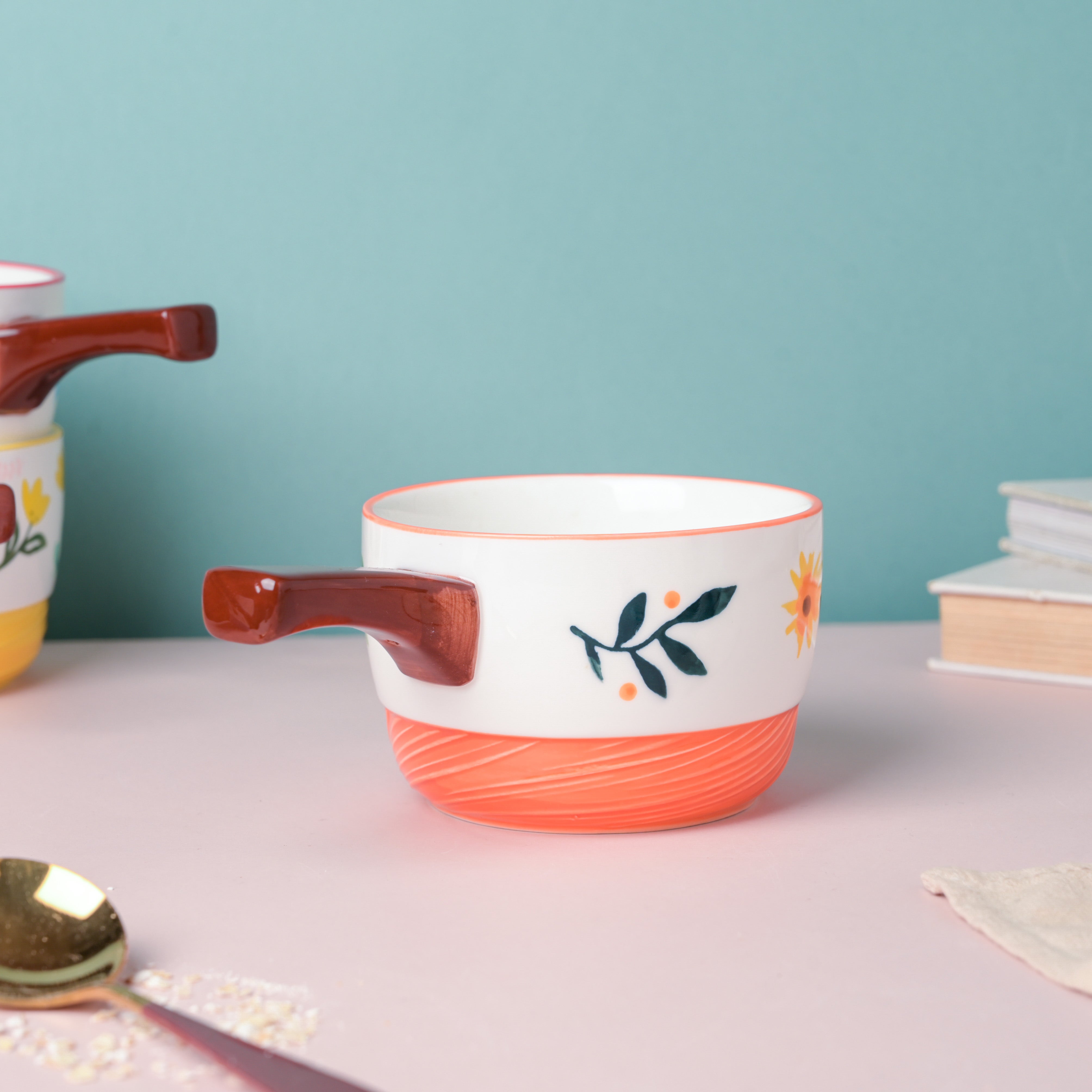 Bloom Orange Ceramic Pot With Handle Online - Premium Bowl with Handle ...