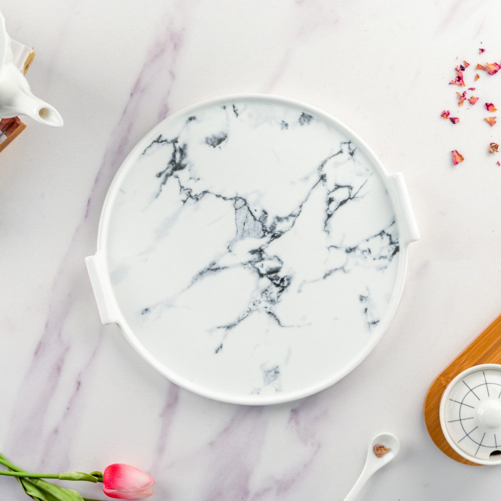 Marble Cake Plate With Cover 11.5 Inch