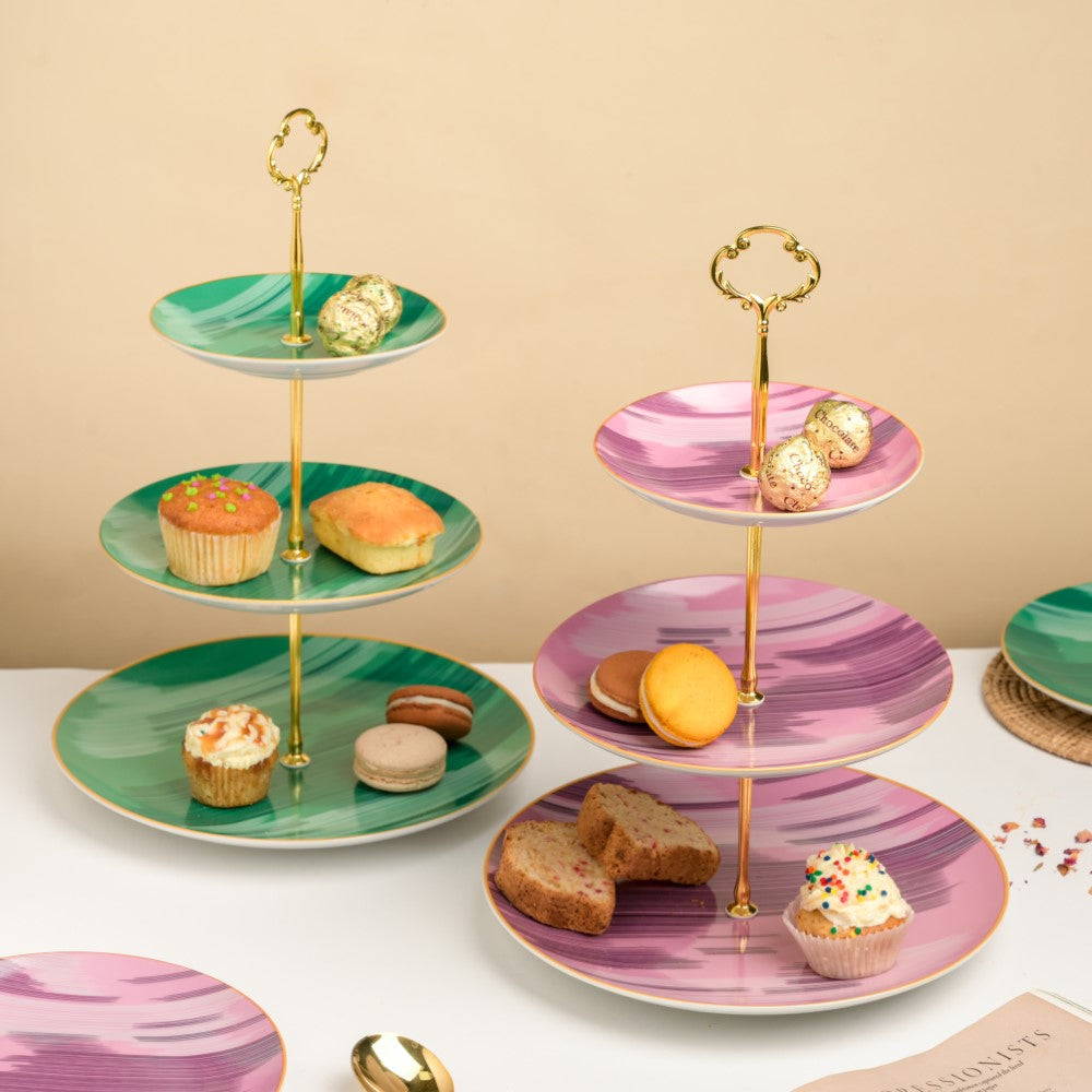 Jazz Ceramic 3 Tier Dessert Stand Green