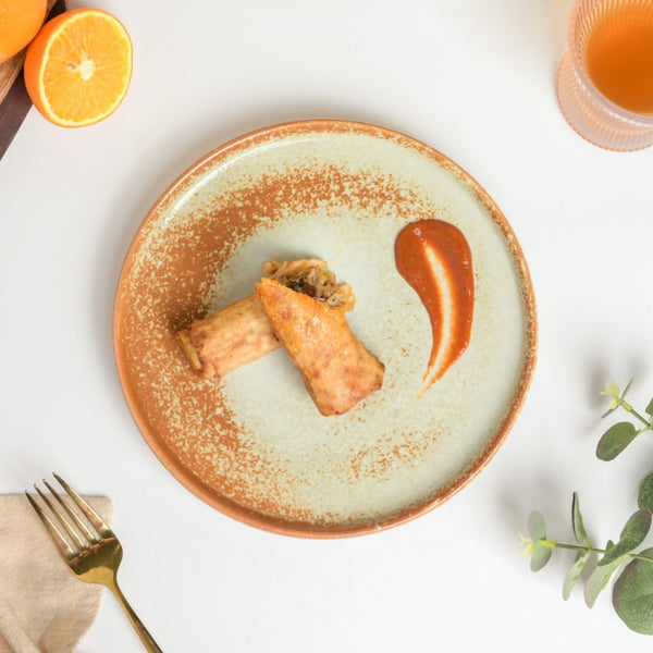 Earthy Stoneware Round Snack Plate 8 Inch