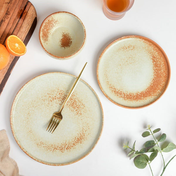 Earthy Stoneware Round Snack Plate 8 Inch