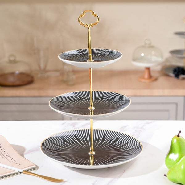 Lunaria Ceramic 3 Tier Dessert Stand Black And White