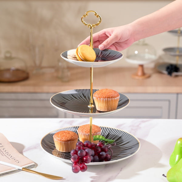 Lunaria Ceramic 3 Tier Dessert Stand Black And White