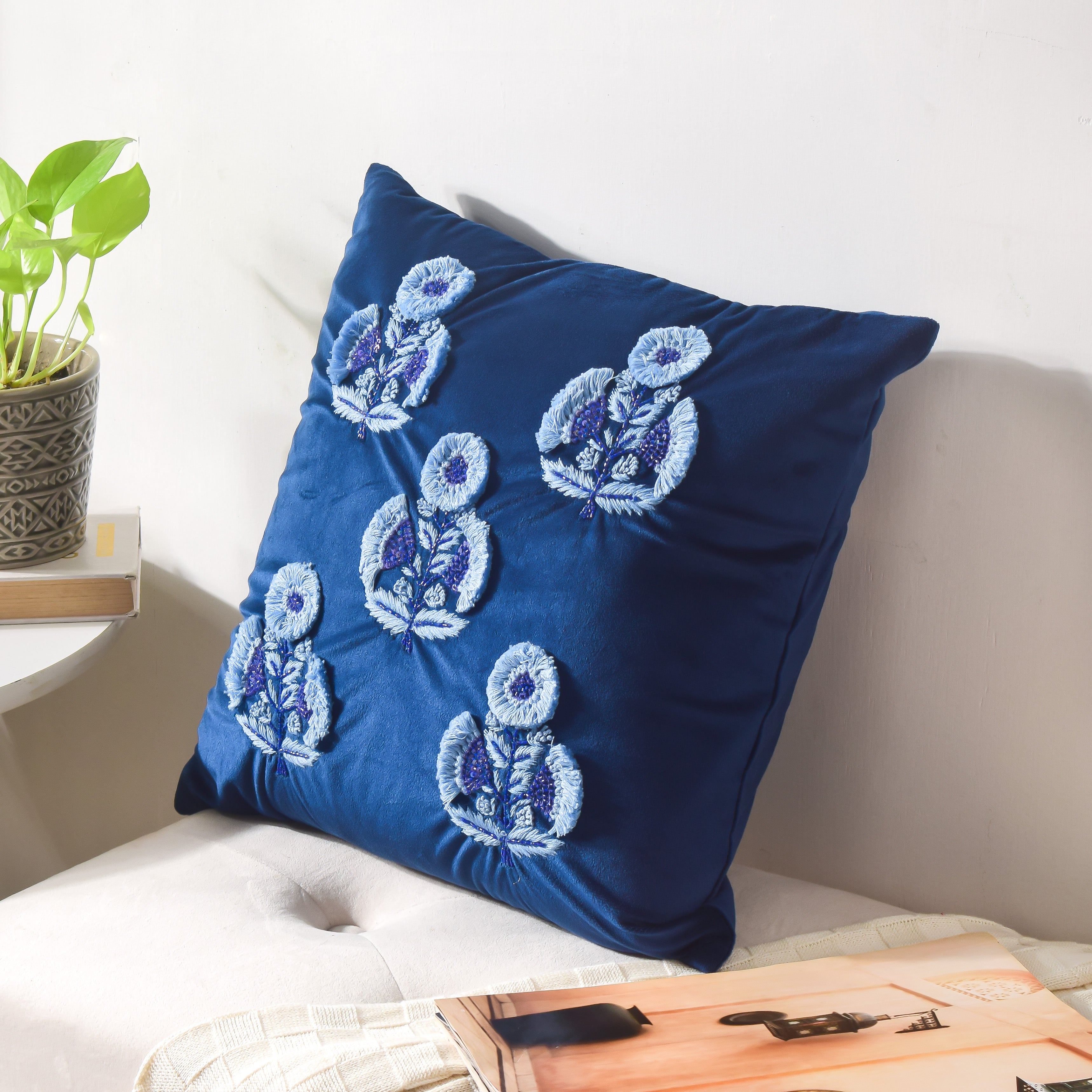 Blue Velvet Cushion Case 16 inch Online - Premium Cushion Cover | Nestasia