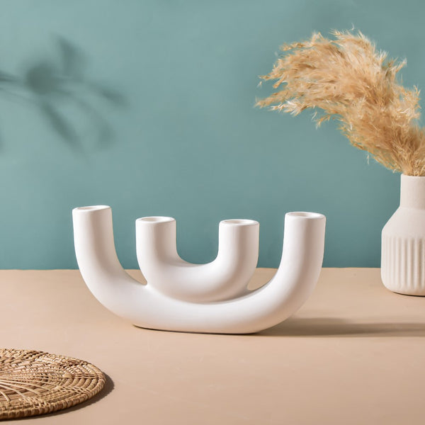 Contemporary Ceramic Candle Stand Oatmeal White