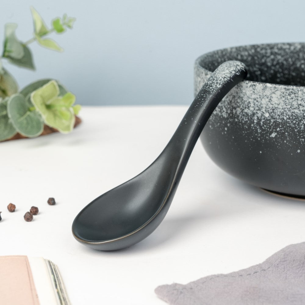 Galaxy Stone Pottery Spoon For Soup Matte Black Online - Premium Soup ...