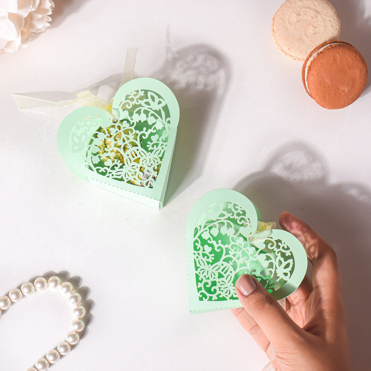Mint Green Heart Paper Gift Box Set of 20