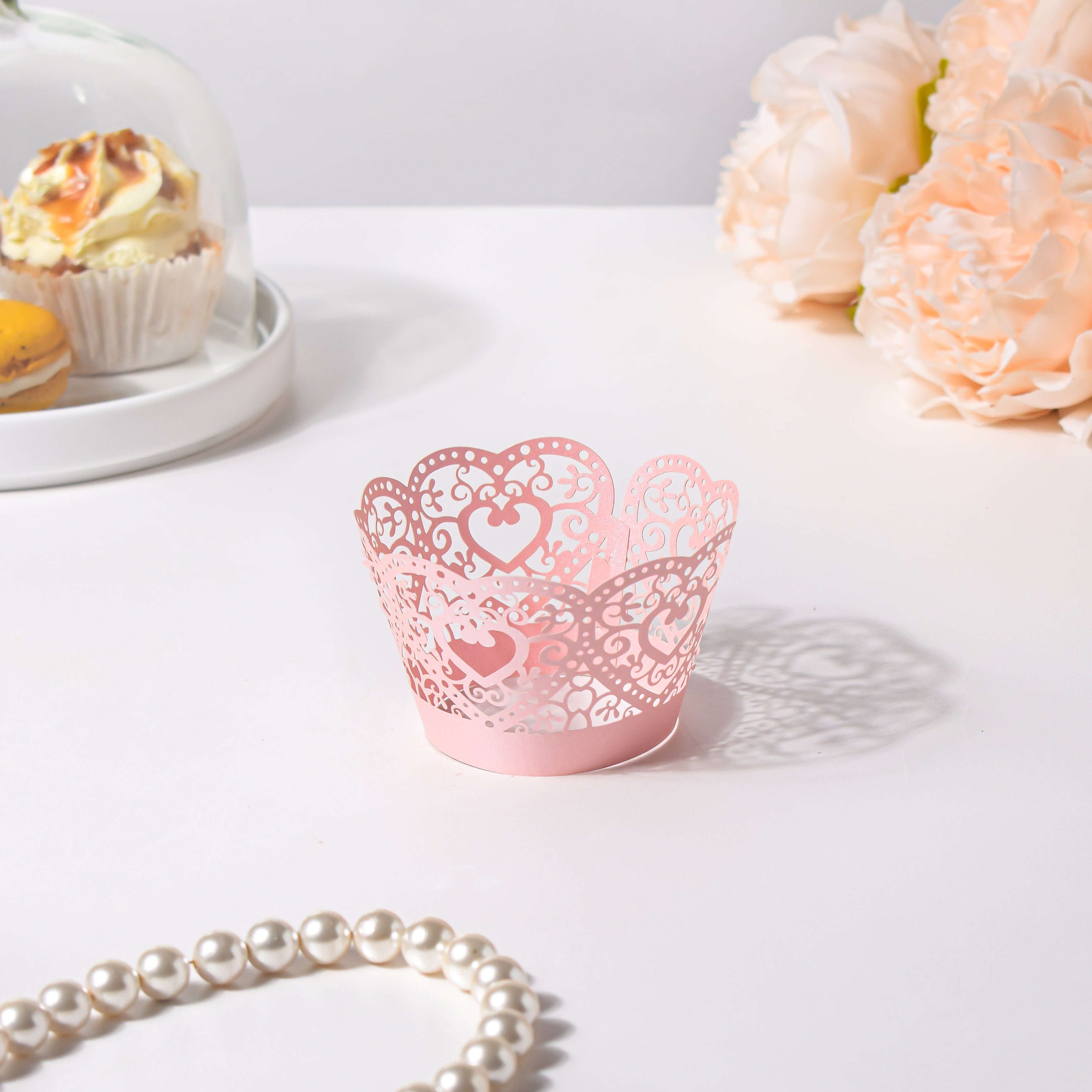 Pink Heart Lace Cupcake Wrapper Set Of 20