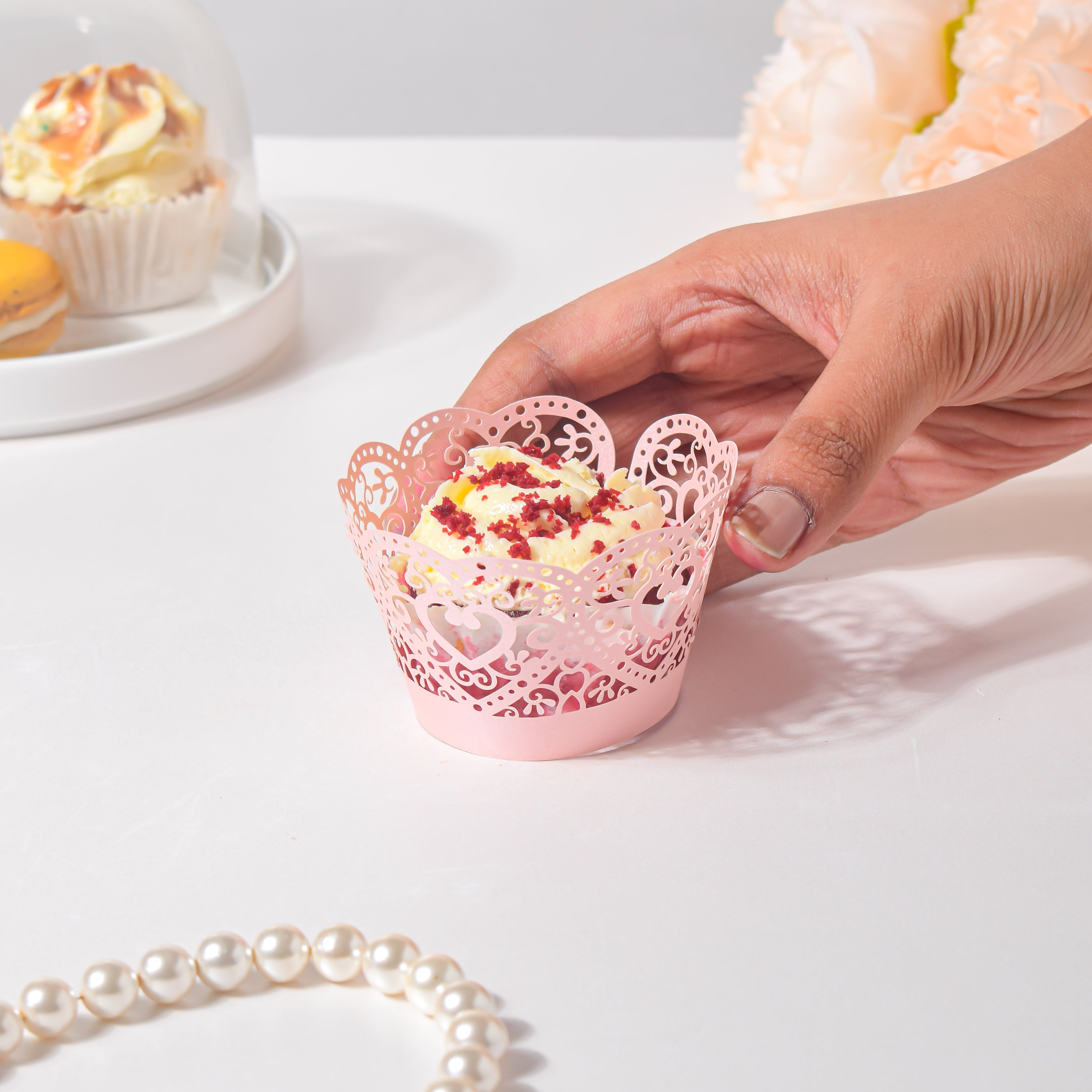 Pink Heart Lace Cupcake Wrapper Set Of 20