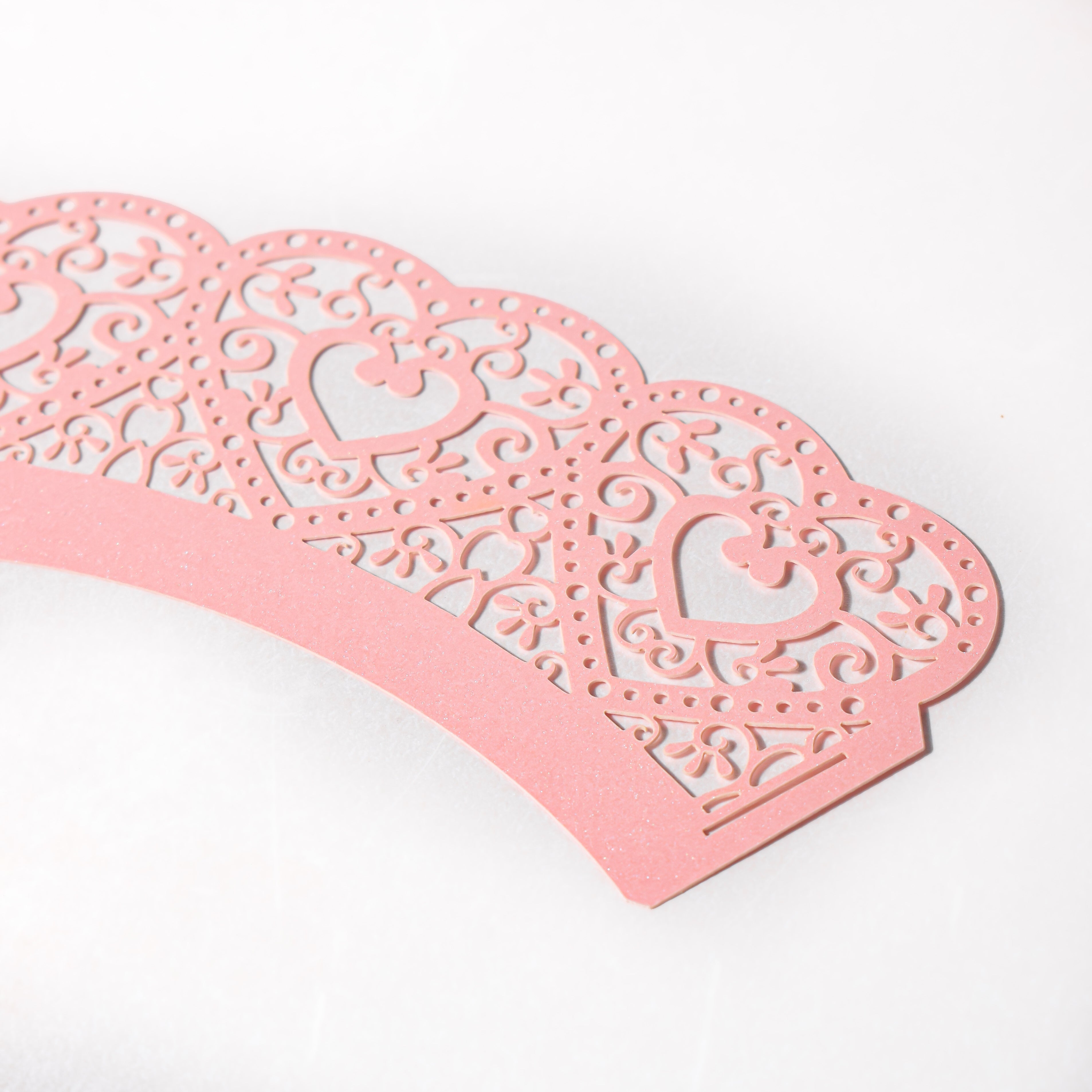 Pink Heart Lace Cupcake Wrapper Set Of 20