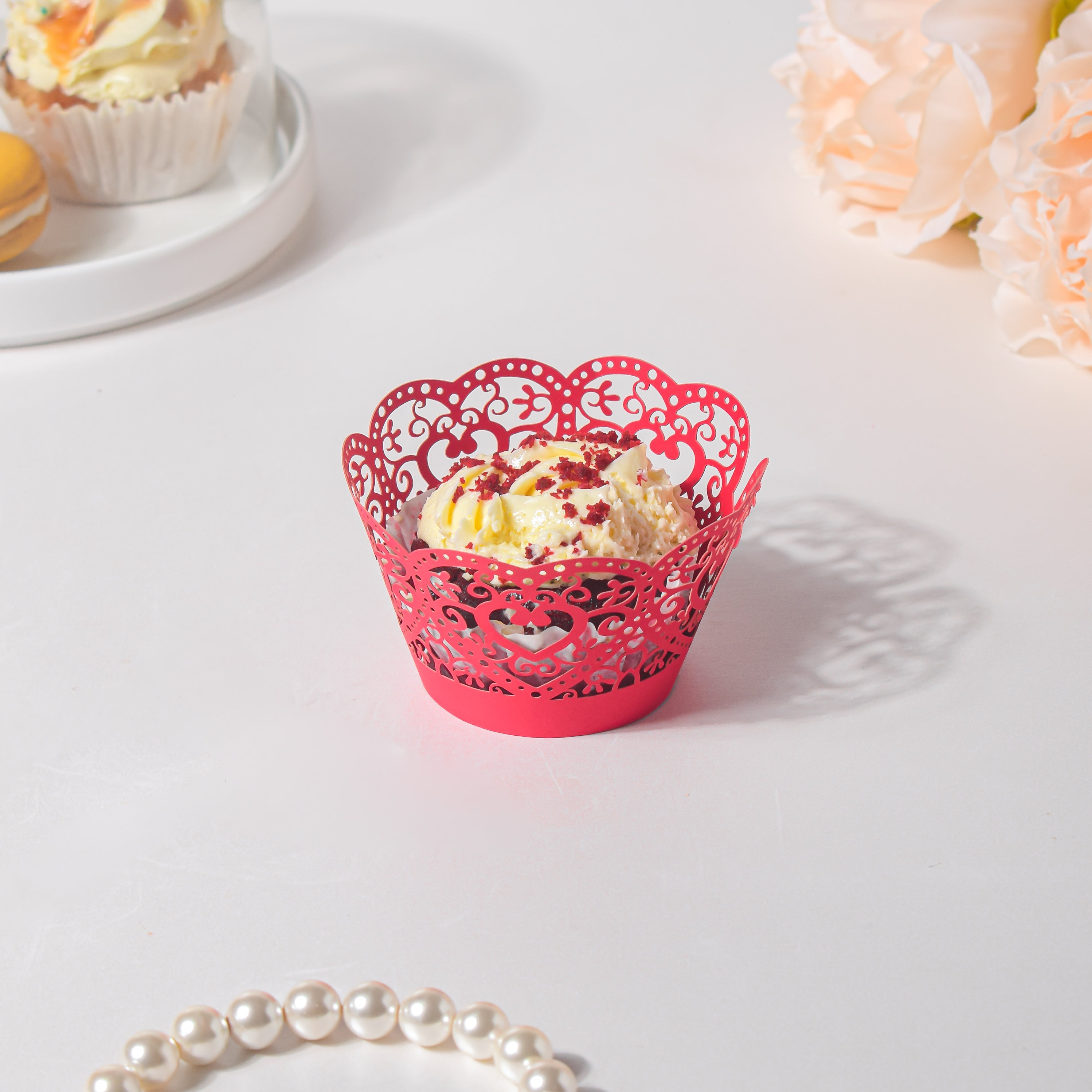 Red Heart Lace Cupcake Wrapper Set Of 20