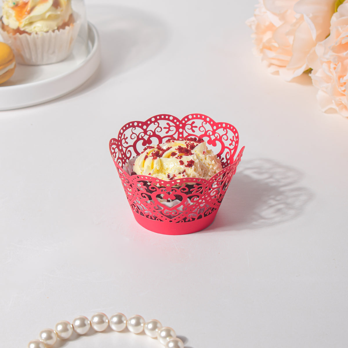 Red Heart Lace Cupcake Wrapper Set Of 20