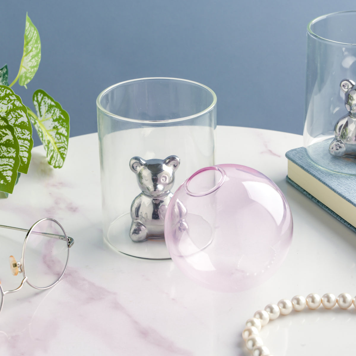 Bear In The Jar Glass Planter Pink