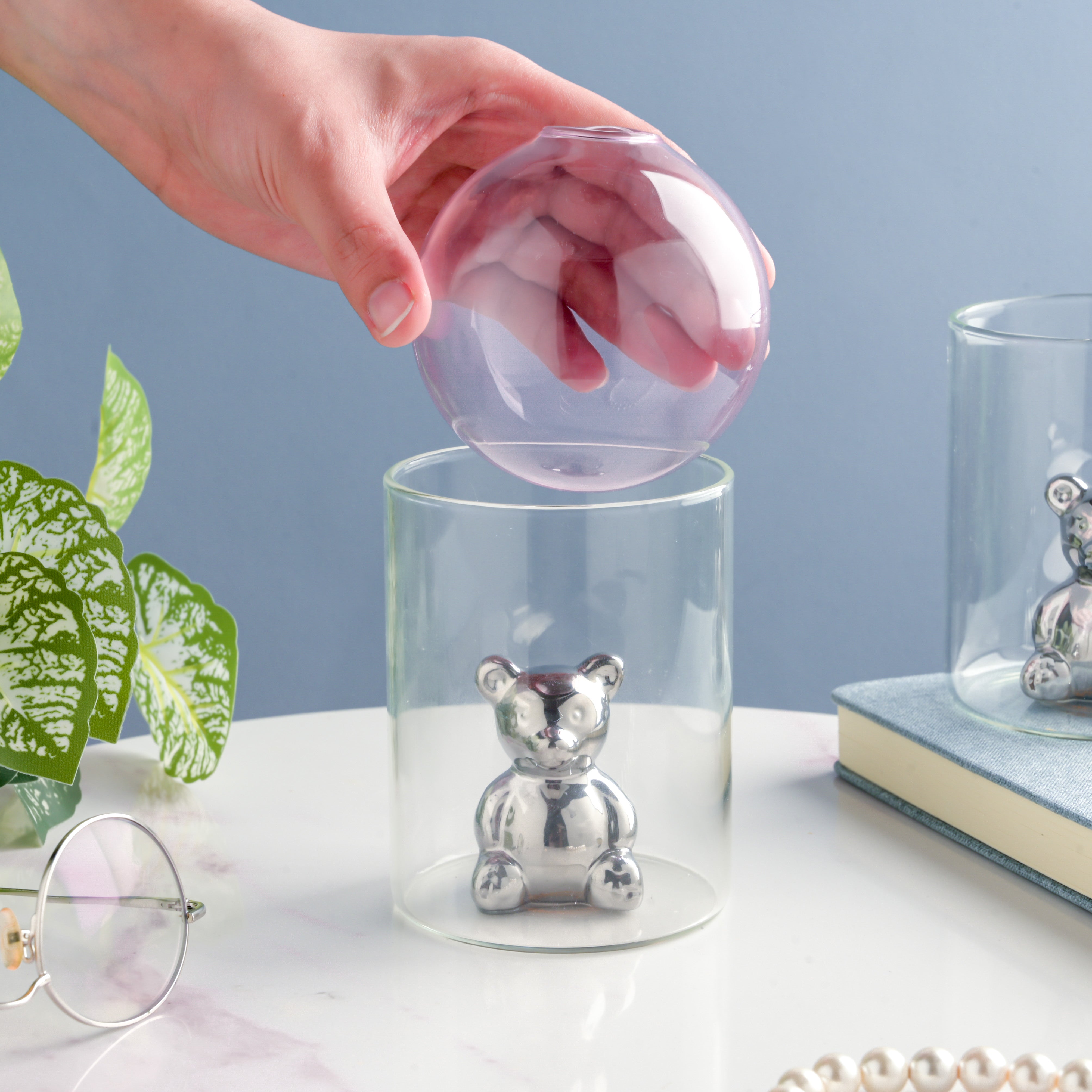 Bear In The Jar Glass Planter Pink