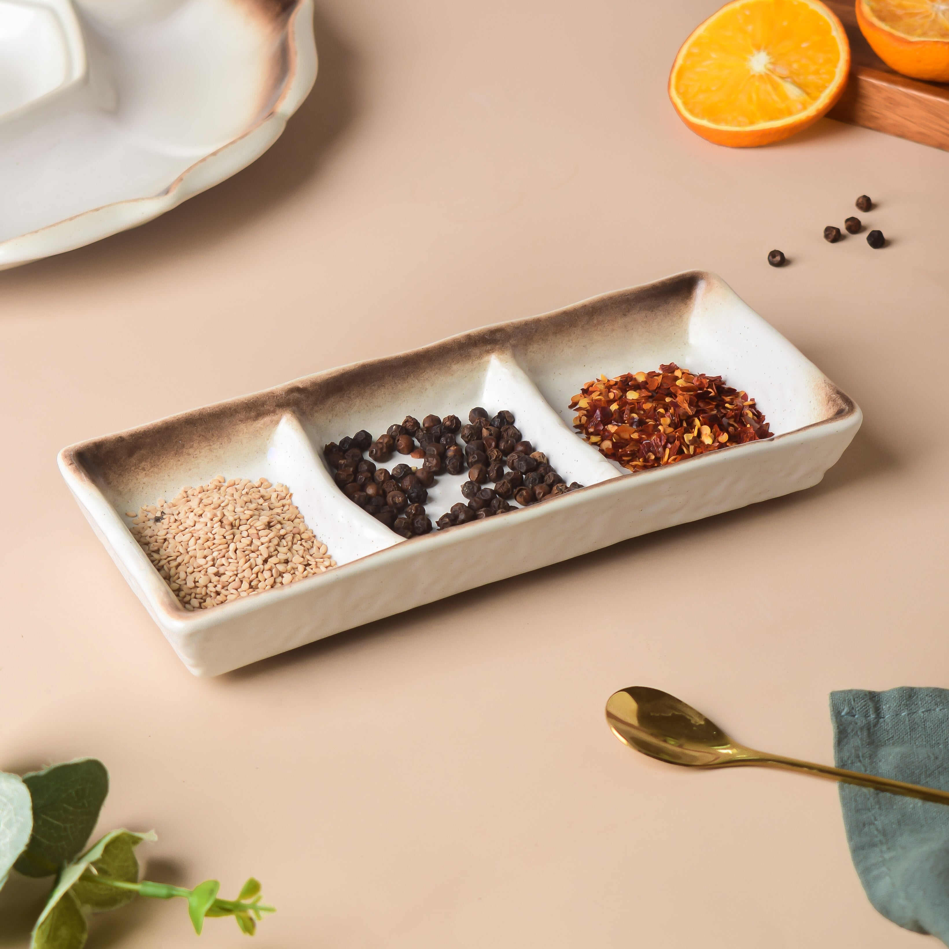 Cavern Clay 3 Section Ceramic Dip Plate Online - Premium Dip Bowl ...