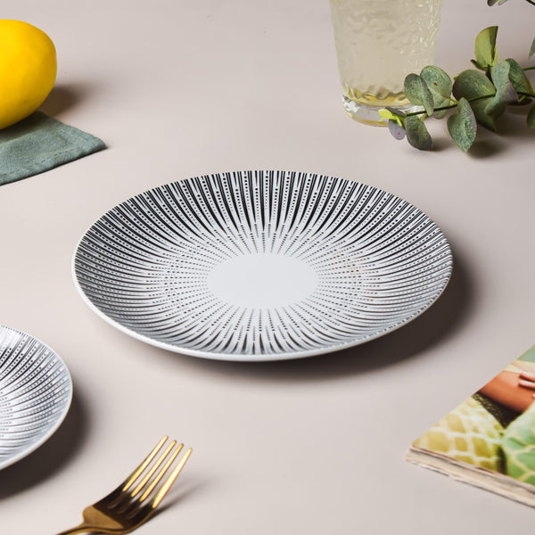 Philocaly Linear Patterned Ceramic Snack Plate White 8 Inch