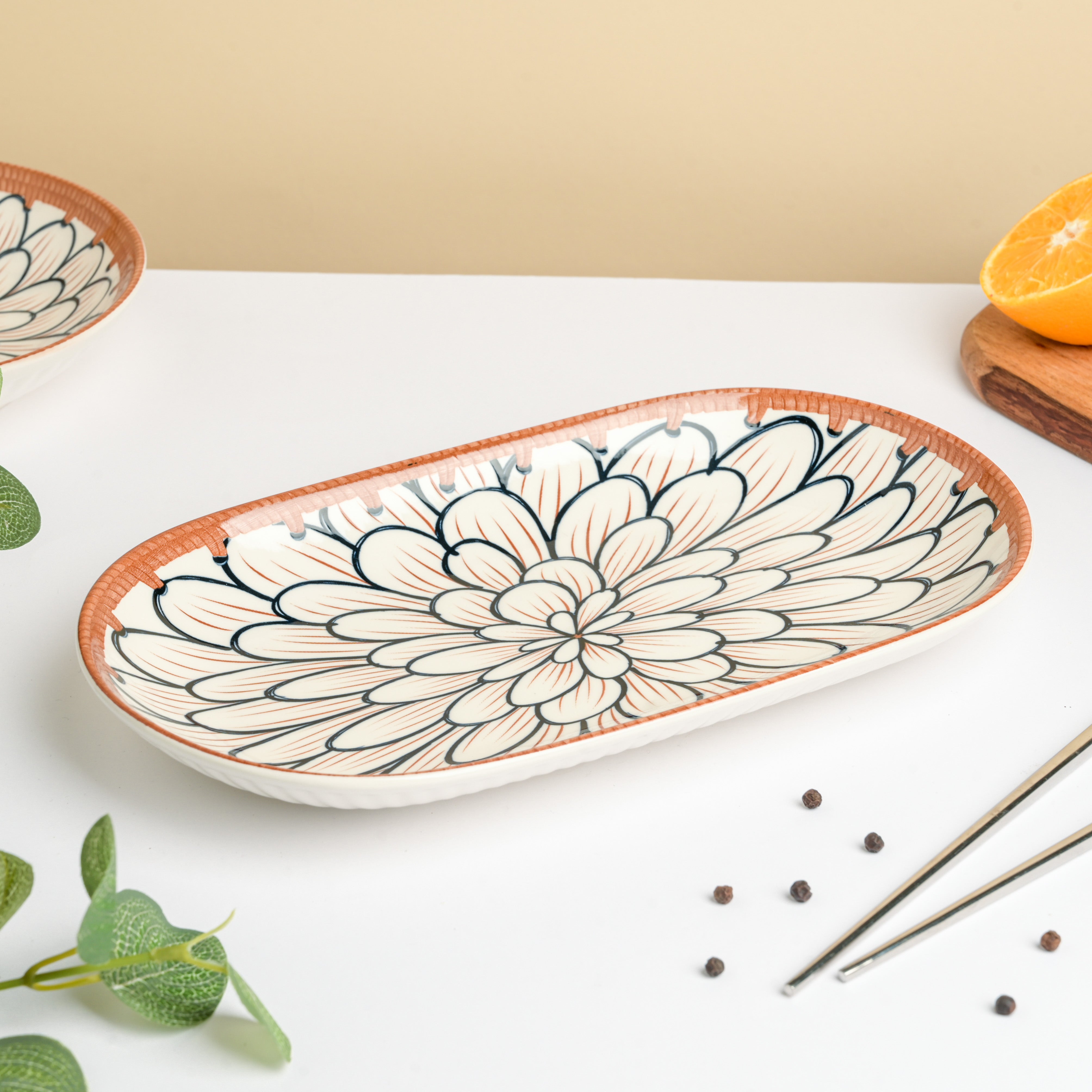 Abloom Ceramic Long Plate 11.5 Inch Online - Premium Platter | Nestasia