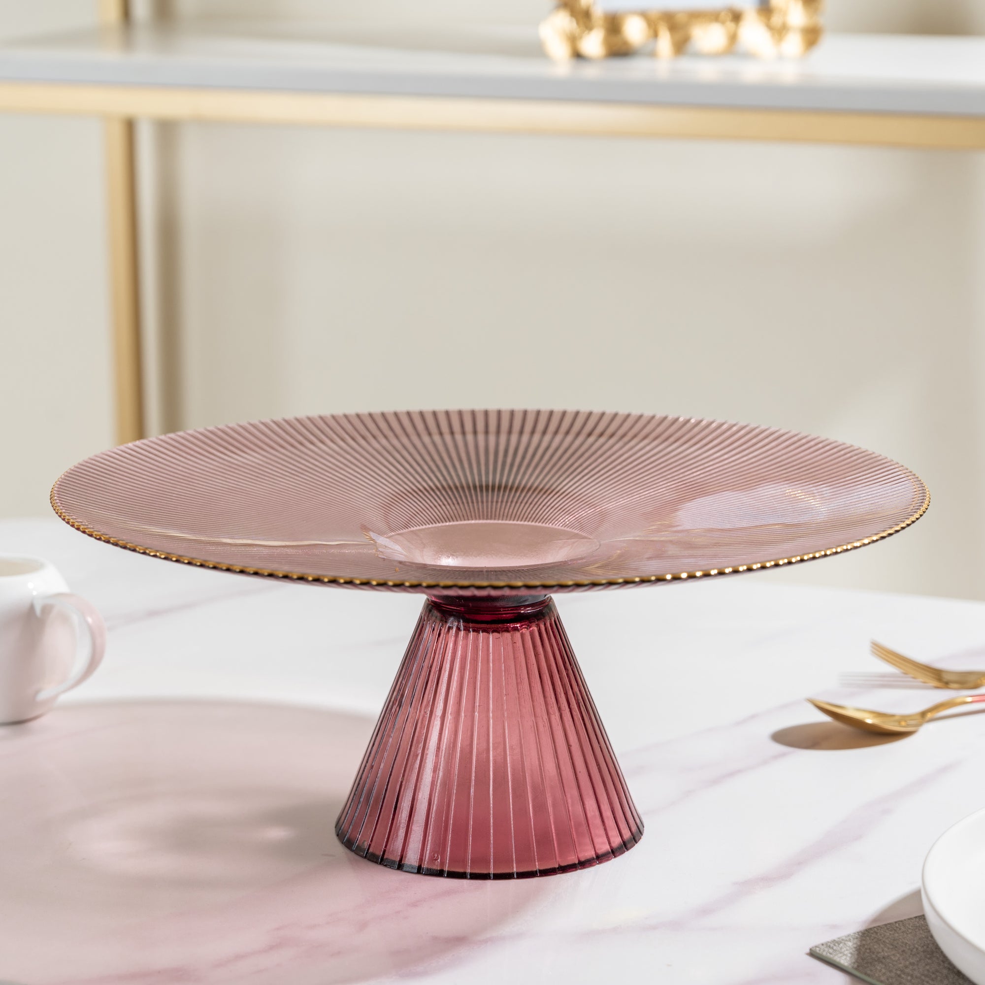 Glass Cake Stand Pink 13 inch Online - Premium Cake Stand | Nestasia