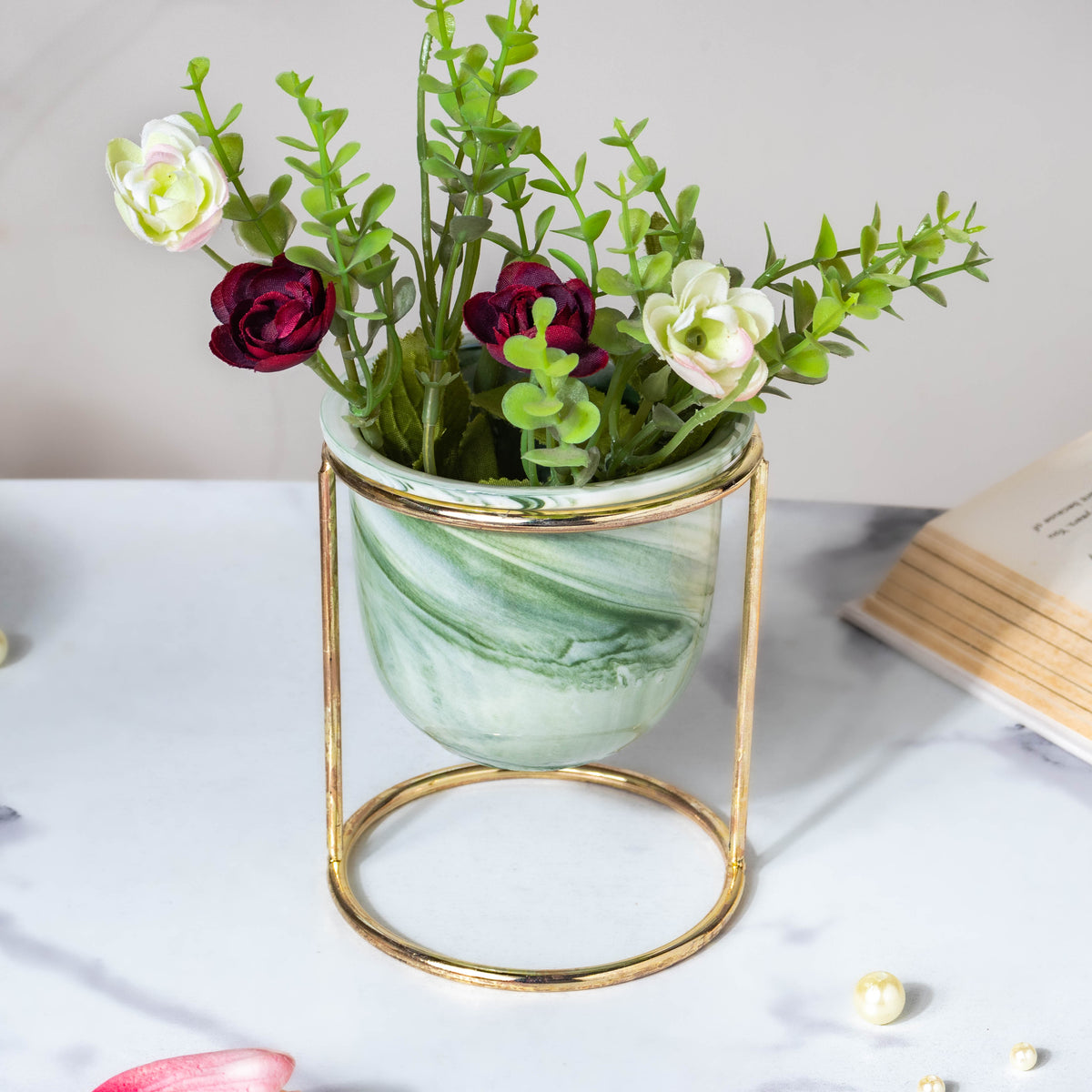 Botanica Marble Green Planter with Stand