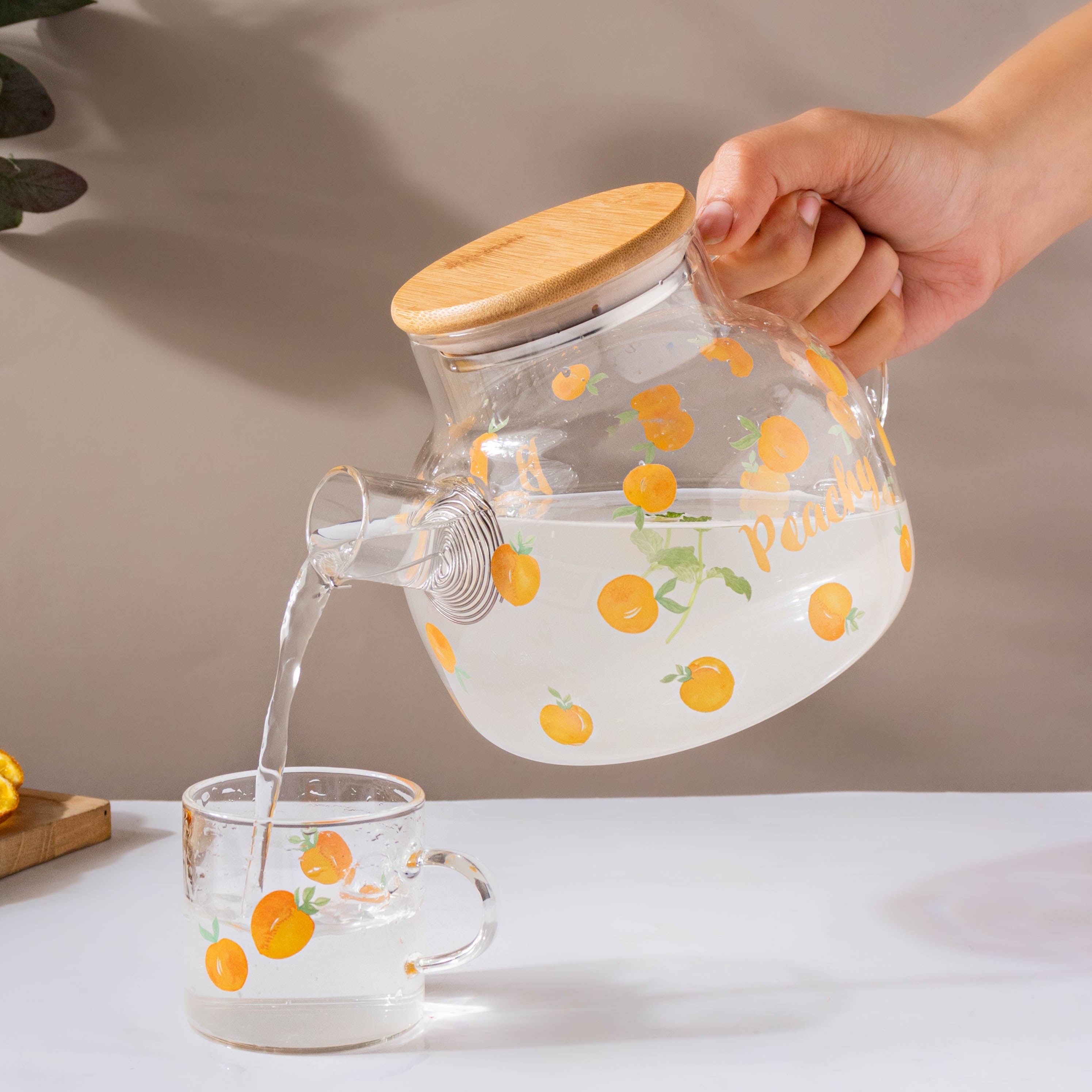 Peach Glass Teapot Orange Online - Premium Kettle | Nestasia