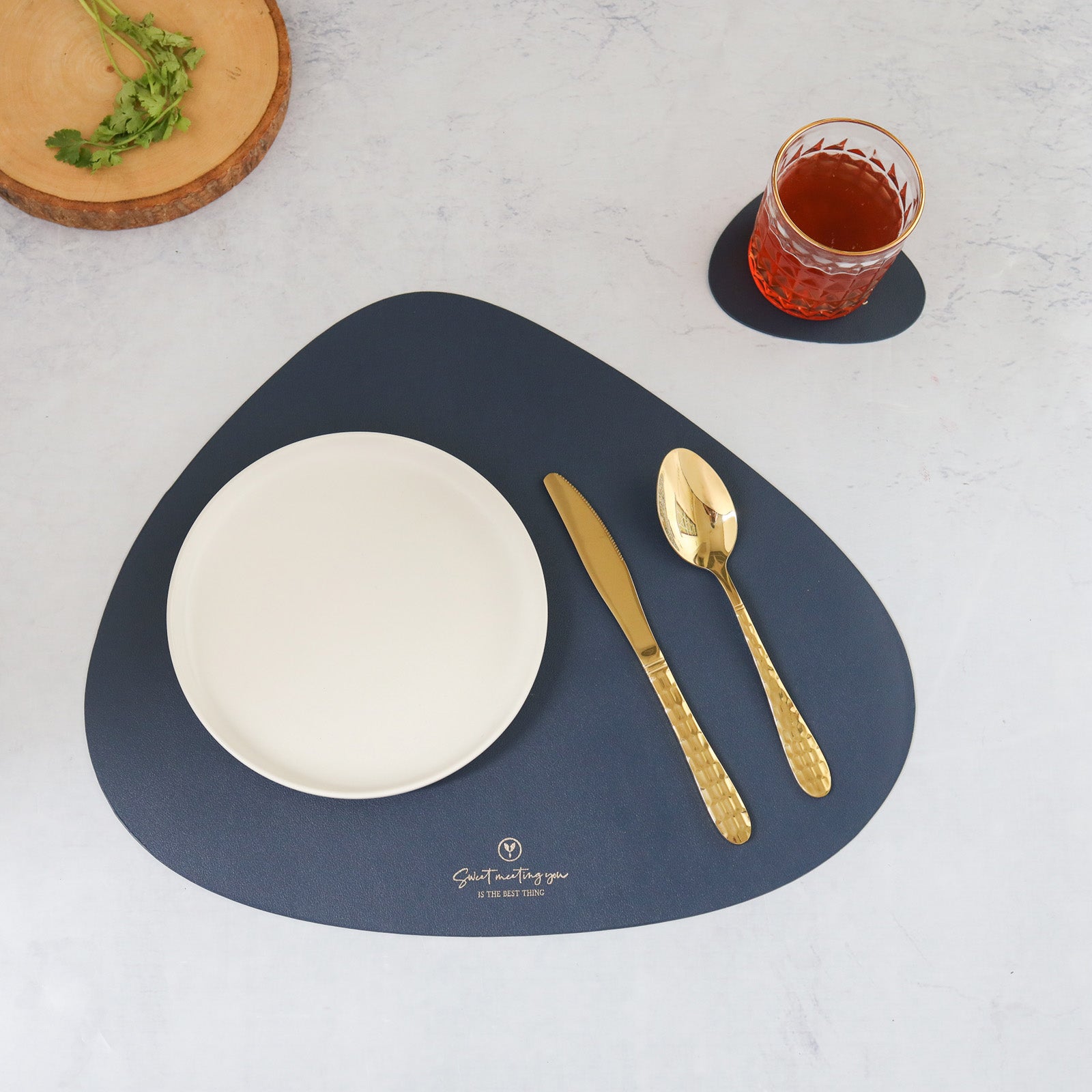 Dark Blue Leather Dinner Mat Set of 4 Online - Premium Table Mat | Nestasia