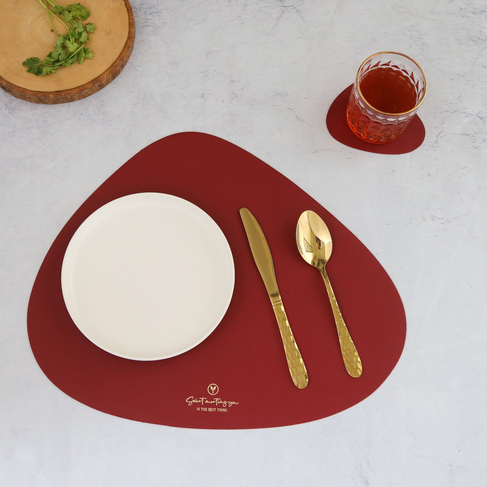 Maroon Leather Dinner Mat Set of 4 Online - Premium Table Mat | Nestasia