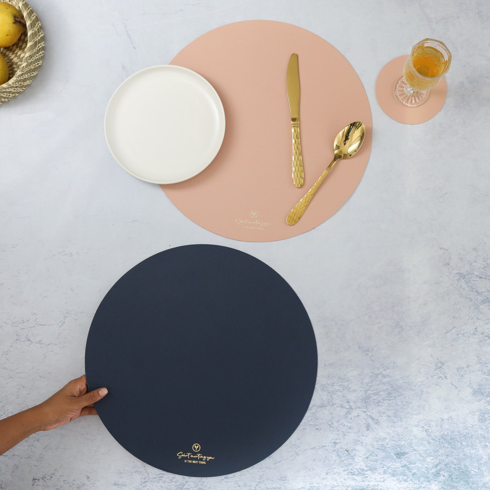 Round Placemat Pink Set of 2 Online - Premium Table Mat | Nestasia