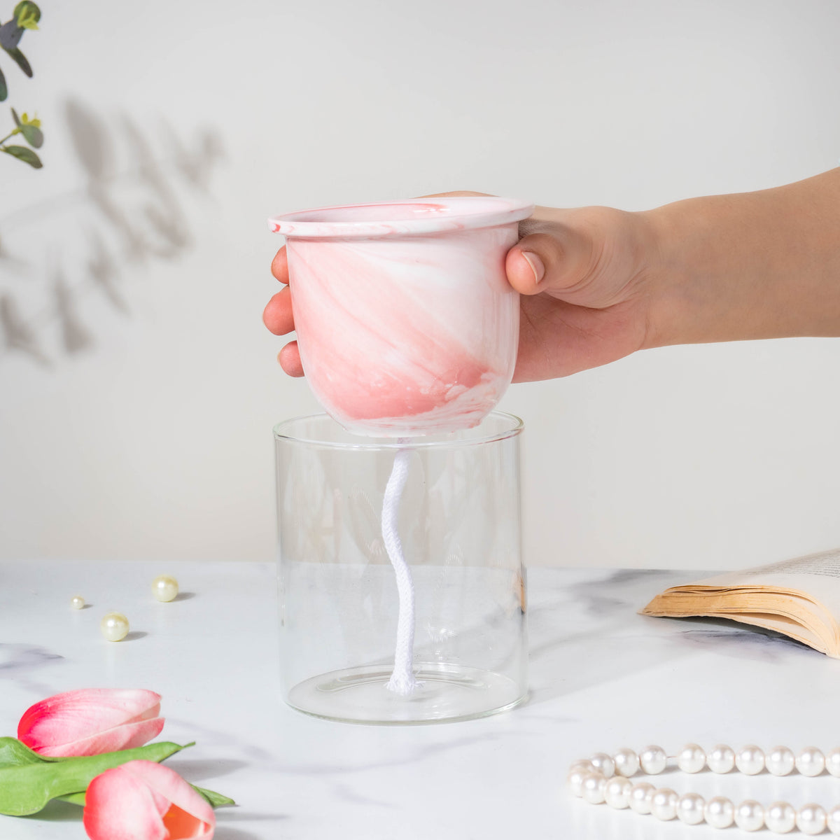Modern Pink Ceramic Planter With Glass Stand