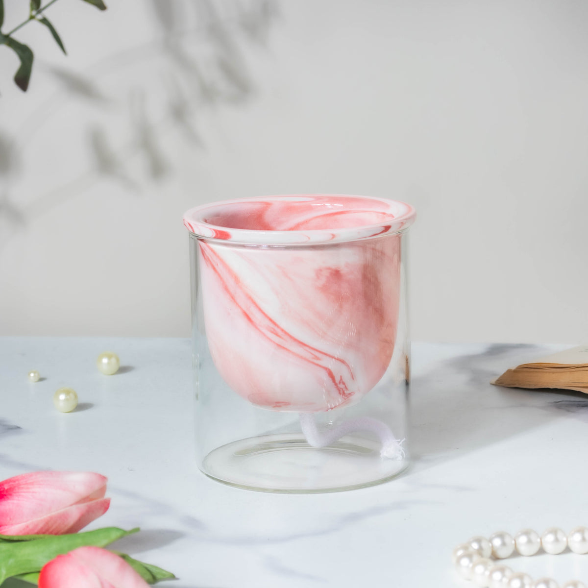 Modern Pink Ceramic Planter With Glass Stand