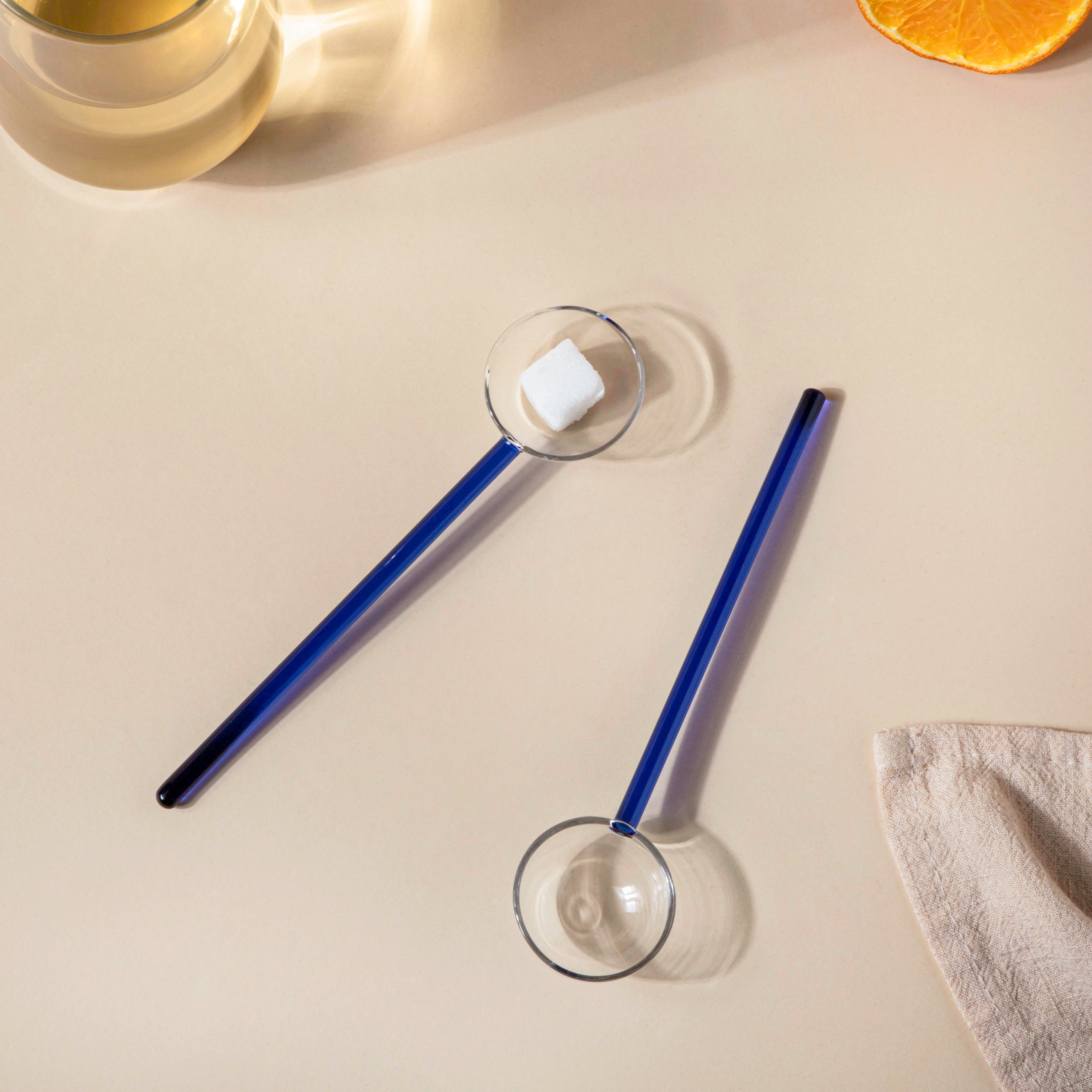 Glass Scoop Spoon Set of 2 Blue Online - Premium Stirrer | Nestasia