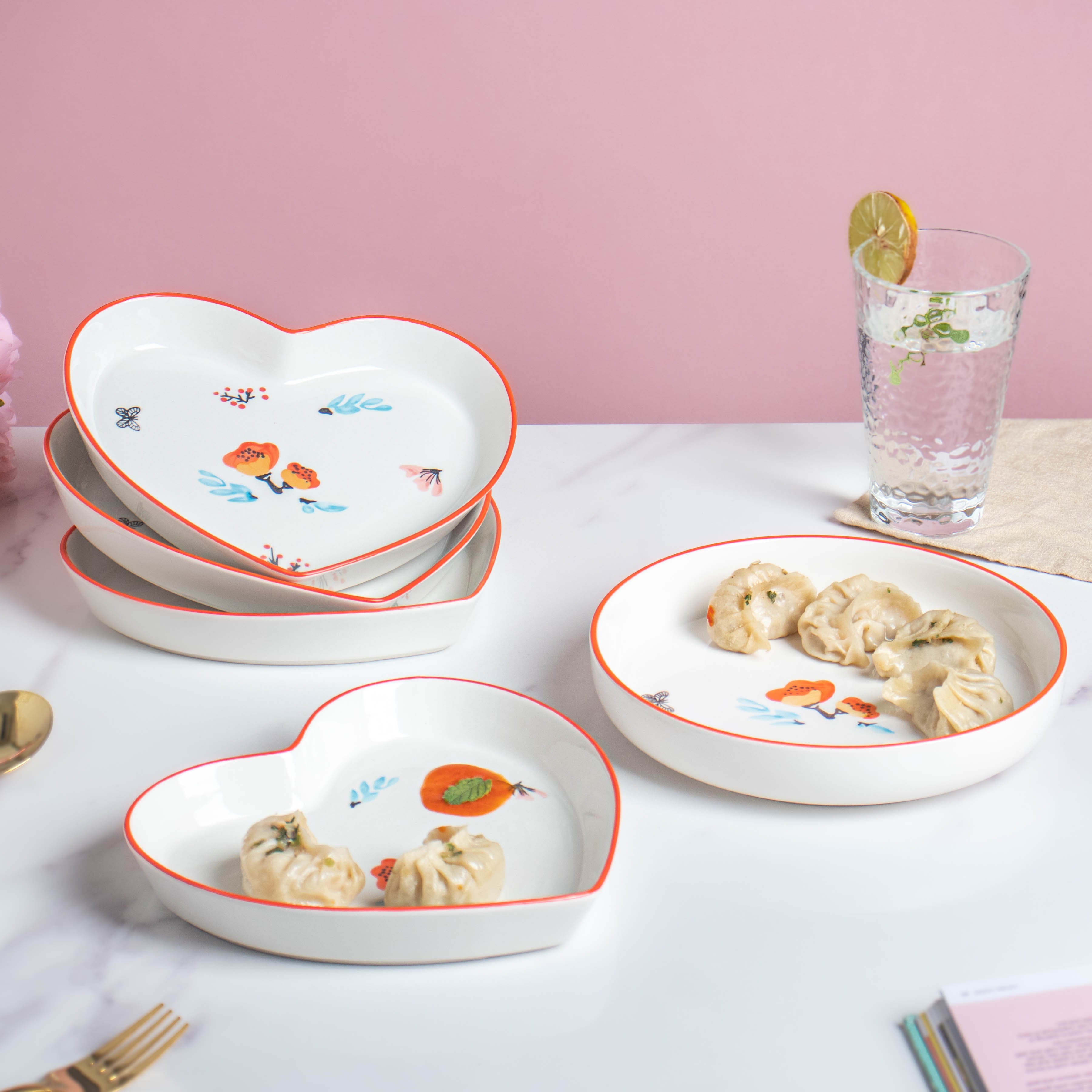 Floral Heart Plates Set of 5