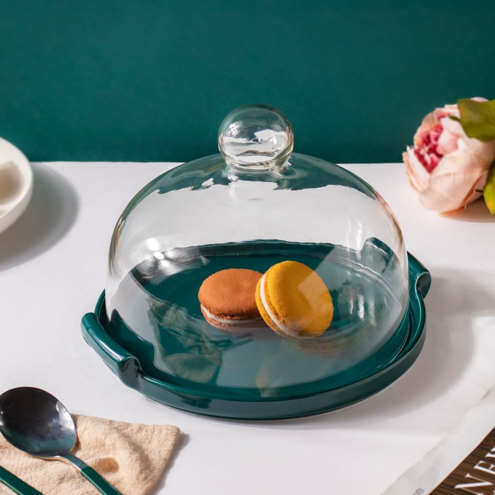 Cake Plate With Cover Green 8.5 Inch Online - Premium Cake Stand | Nestasia