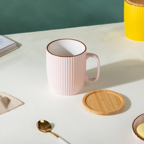 Ceramic Mug with Wooden Lid Pink